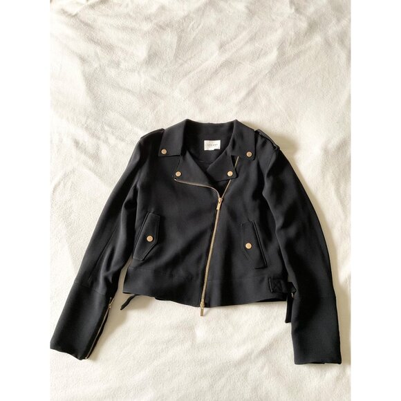 Sezane | Jackets & Coats | Sezane Zig Biker Jacket Golden Navy Blue ...